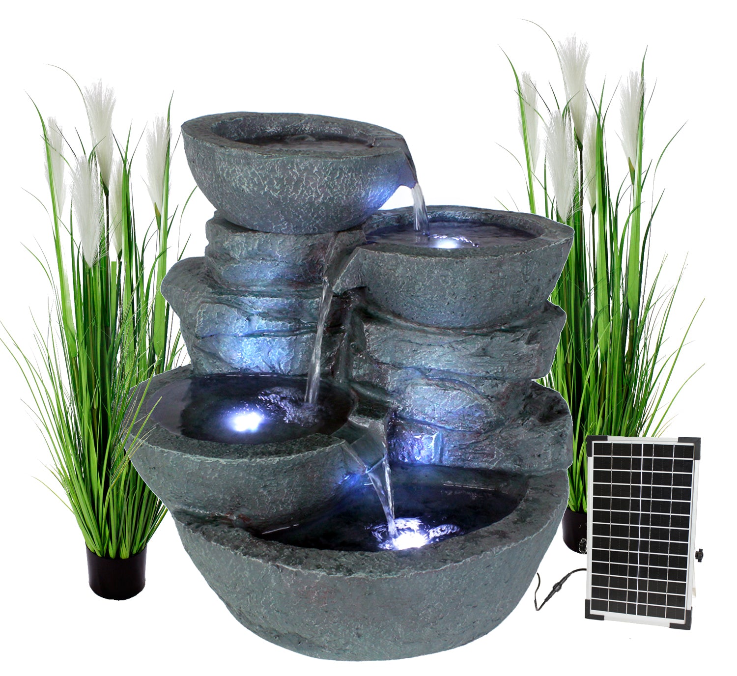 Solar Gartenbrunnen Cascades mit Beleuchtung Springbrunnen Wasserfall ...