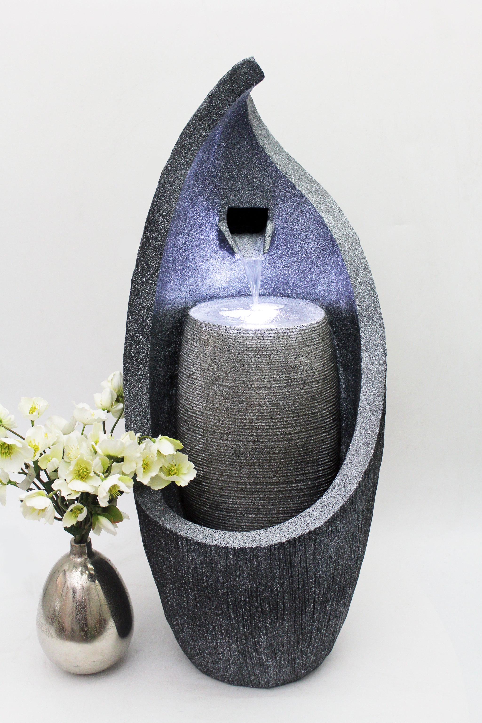 Moderner Gartenbrunnen mit LED Beleuchtung 83 cm Zimmerbrunnen Springb ...